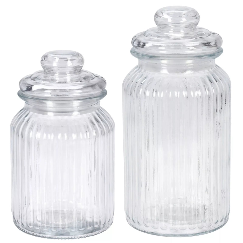 1L Ribbed Glass Jar with Knob Stopper Lid | Decorative Jar for Storage ...